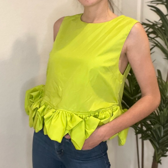 entro | Tops | Entro Lime Green Cropped Blouse With Ruffle Detail ...